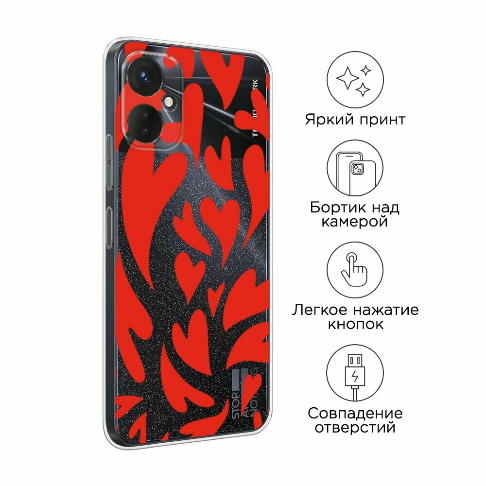 Чехол на Tecno Spark 9 Pro / Техно Спарк 9 Про с принтом "Crazy hearts 2 - 14 февраля", прозрачный — фото 1