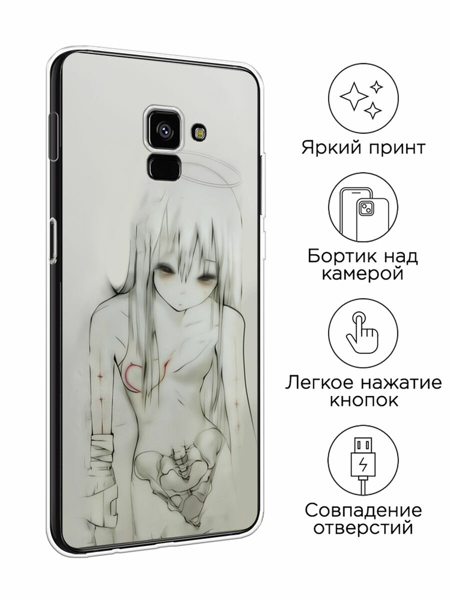 Чехол на Samsung Galaxy A8 + / Самсунг Галакси А8 Плюс 2018 с принтом "Аниме рисунок чёрно-белый" — фото 1