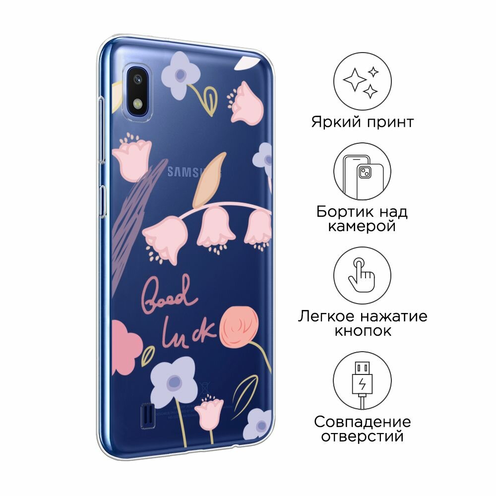 Чехол на Samsung Galaxy A10 / Самсунг Галакси А10 с принтом "Lucky flowers", прозрачный — фото 1