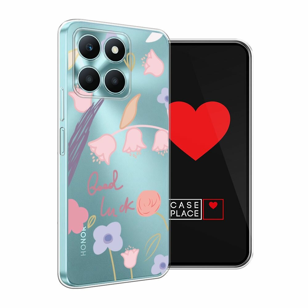 Чехол на Honor X6A / Хонор X6A с принтом "Lucky flowers", прозрачный — фото 1