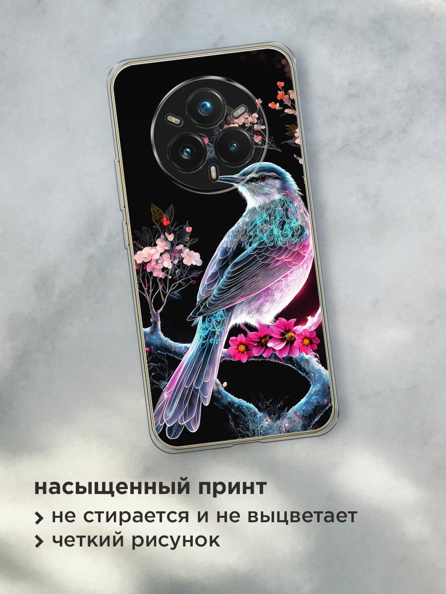 Чехол на Realme 14 Pro+ / Реалми 14 Про+ с принтом "Птица на цветущем дереве" — фото 1