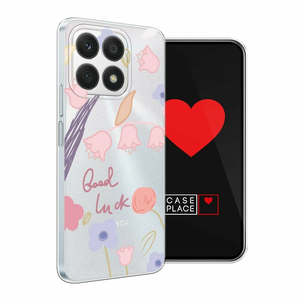 Чехол на Honor X8A / Хонор X8A с принтом "Lucky flowers", прозрачный — фото 1