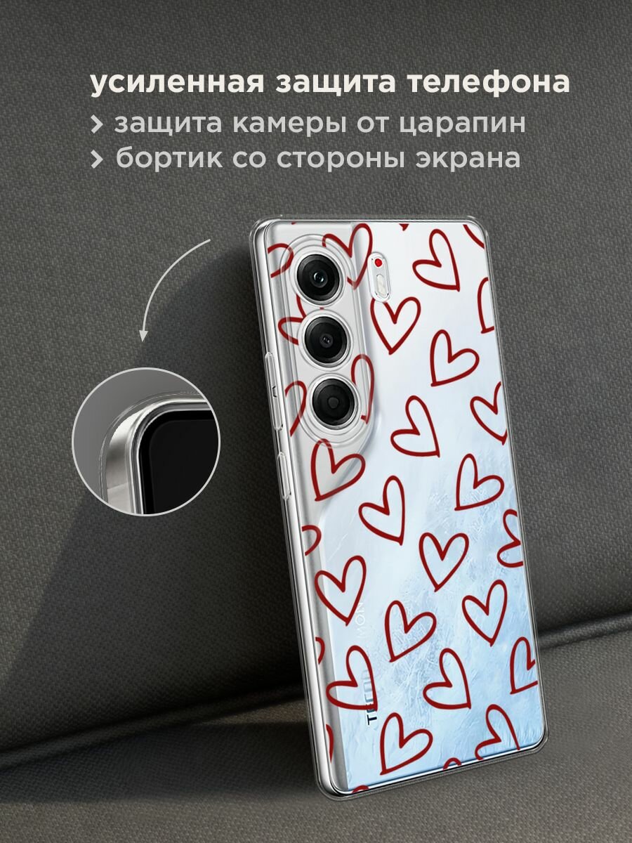 Чехол на Tecno Camon 40 Pro 5G / Текно Камон 40 Про 5G с принтом "Little hearts doodles 2 - 14 февраля", прозрачный — фото 1