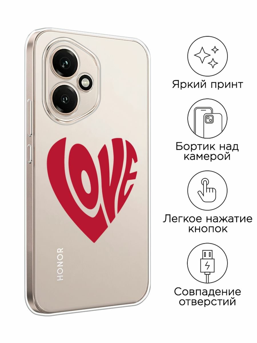 Чехол на Honor 400 / Хонор 400 с принтом "Love heart 2 - 14 февраля", прозрачный — фото 1