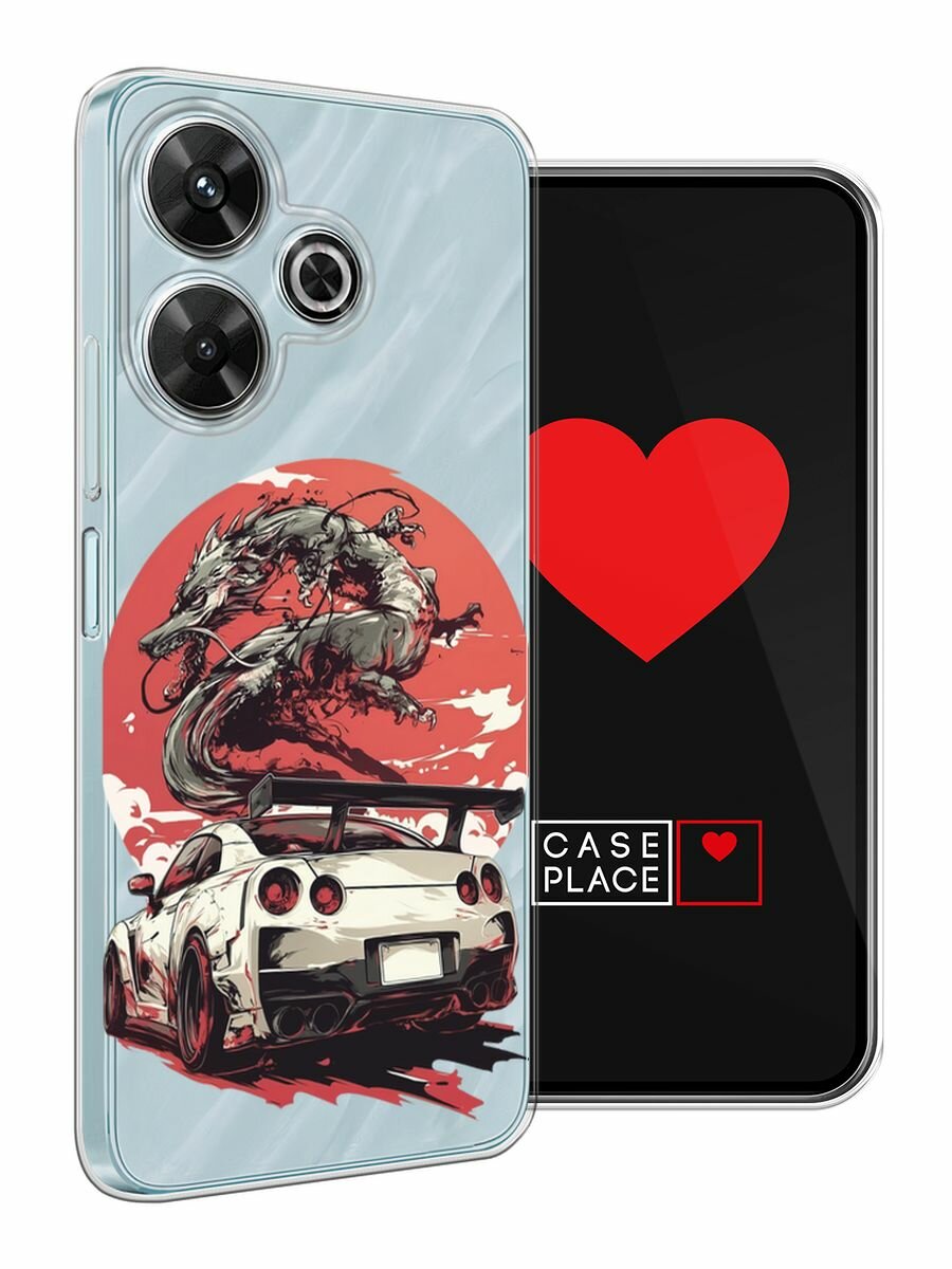 Чехол на Xiaomi Redmi Note 13R/Redmi 13/Poco M6 4G/M6 Plus / Сяоми Редми Ноут 13R с принтом "Car and dragon", прозрачный — фото 1