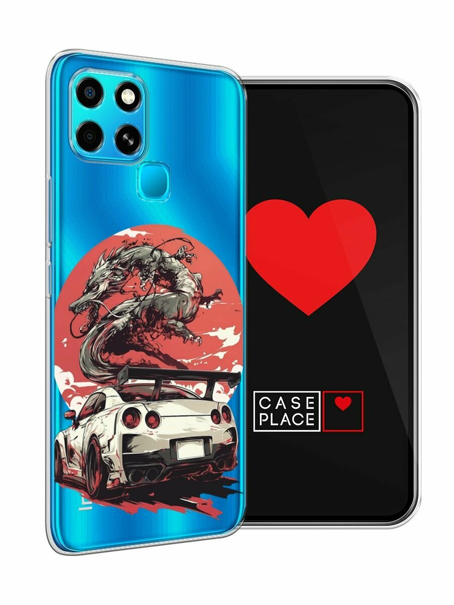 Чехол на Infinix Smart 6 / Инфиникс Смарт 6 с принтом "Car and dragon", прозрачный — фото 1