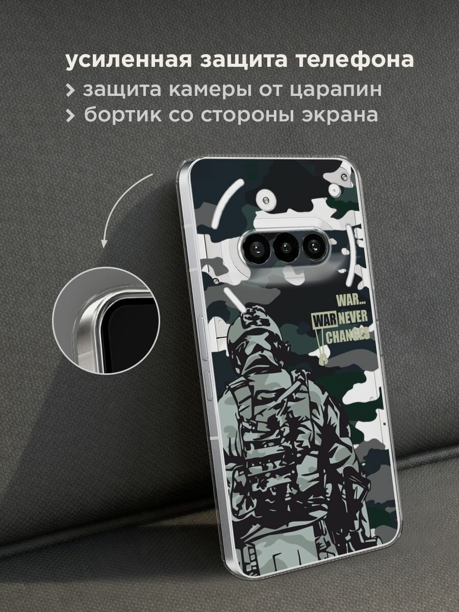 Чехол на Nothing Phone 3a / Нотинг Фон 3а с принтом "Камуфляж и солдат", прозрачный — фото 1