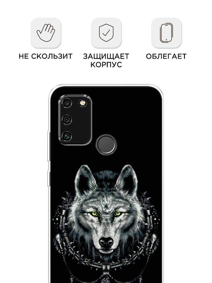 Силиконовый чехол на Honor 9A / Хонор 9А с принтом "Волк оберег" — фото 1