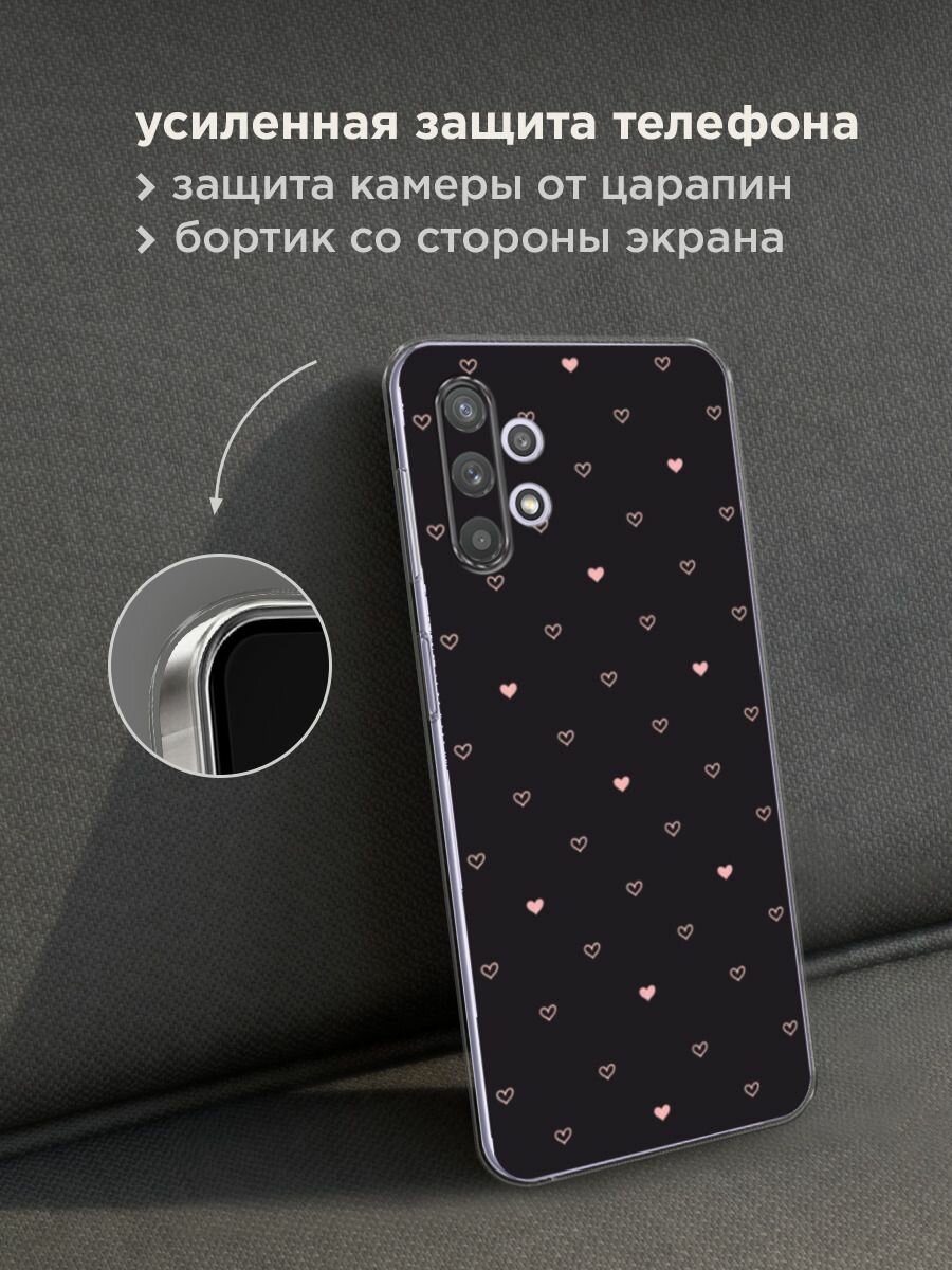 Чехол на Samsung Galaxy A32 / Самсунг Галакси А32 с принтом "Черный фон и сердечки" — фото 1