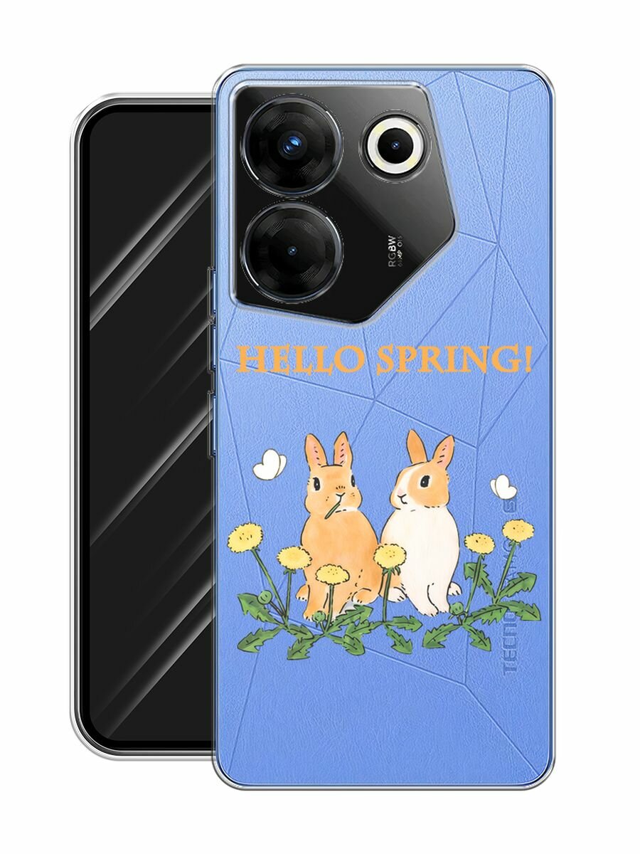 Чехол на Tecno Camon 20 Pro 5G / Текно Камон 20 Про 5G с принтом "Весенние кролики", прозрачный — фото 1