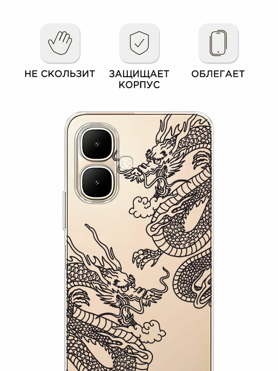 Чехол на Infinix Smart 10 / Инфиникс Смарт 10 с принтом "Два китайских дракона", прозрачный — фото 1