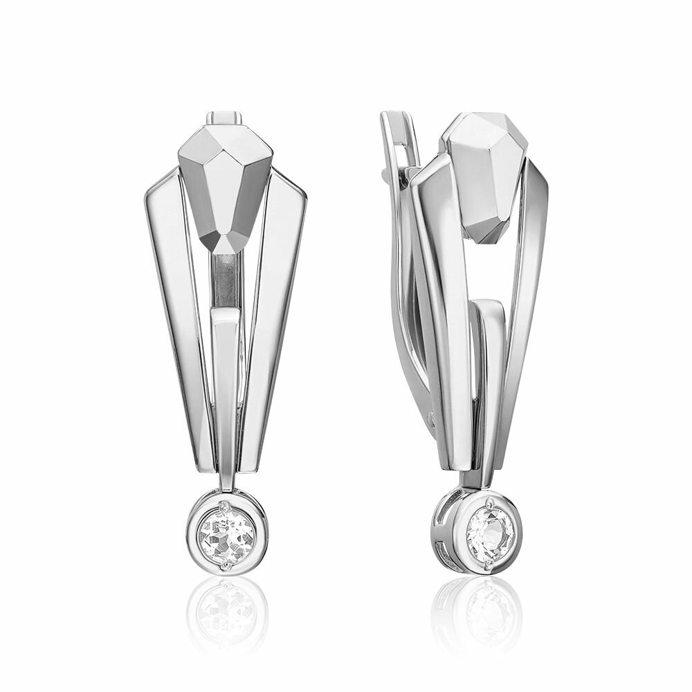 Серьги, белое золото, 585 проба, родирование, топаз