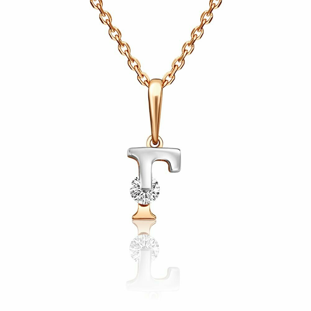 Подвеска, комбинированное золото, 585 проба, родирование, фианит