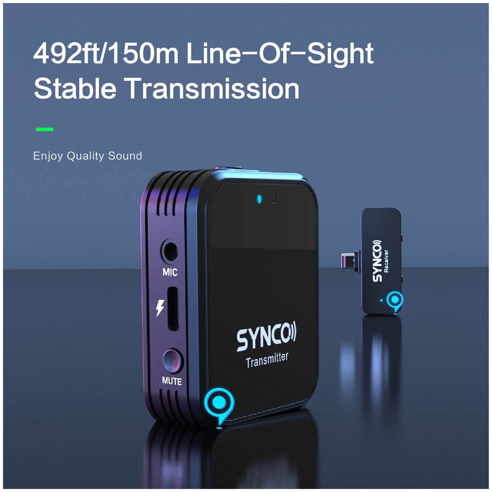 Беспроводная микрофонная система SYNCO G1T 2.4G с трансмиттером и мини-приемником Type-C, 150м диапазон, встроенный аккумулятор, идеальна для записи видео и стриминга