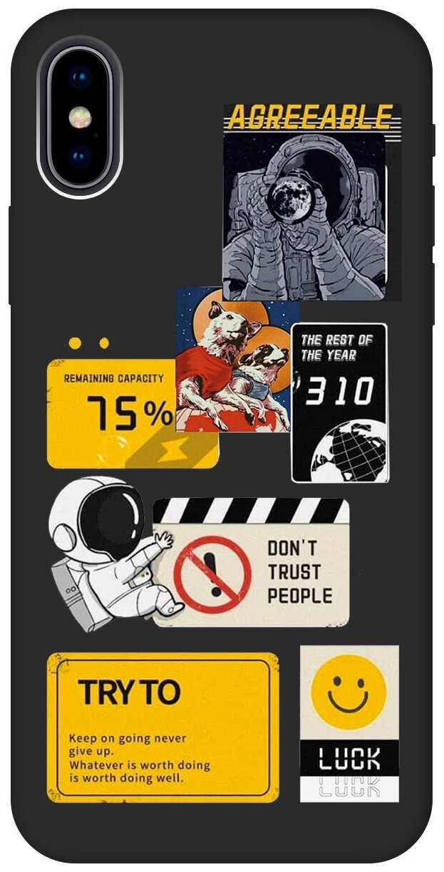 Силиконовый чехол на Apple iPhone Xs / X / Эпл Айфон Икс / Икс Эс с рисунком "Space Stickers" Soft Touch черный
