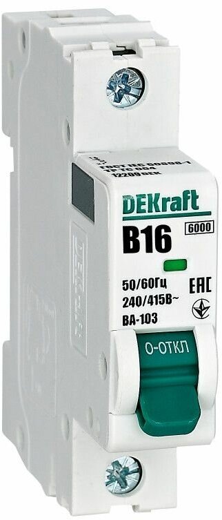 DEKraft Автоматический выключатель 1Р 16А х-ка B ВА-103 6кА, 12209DEK