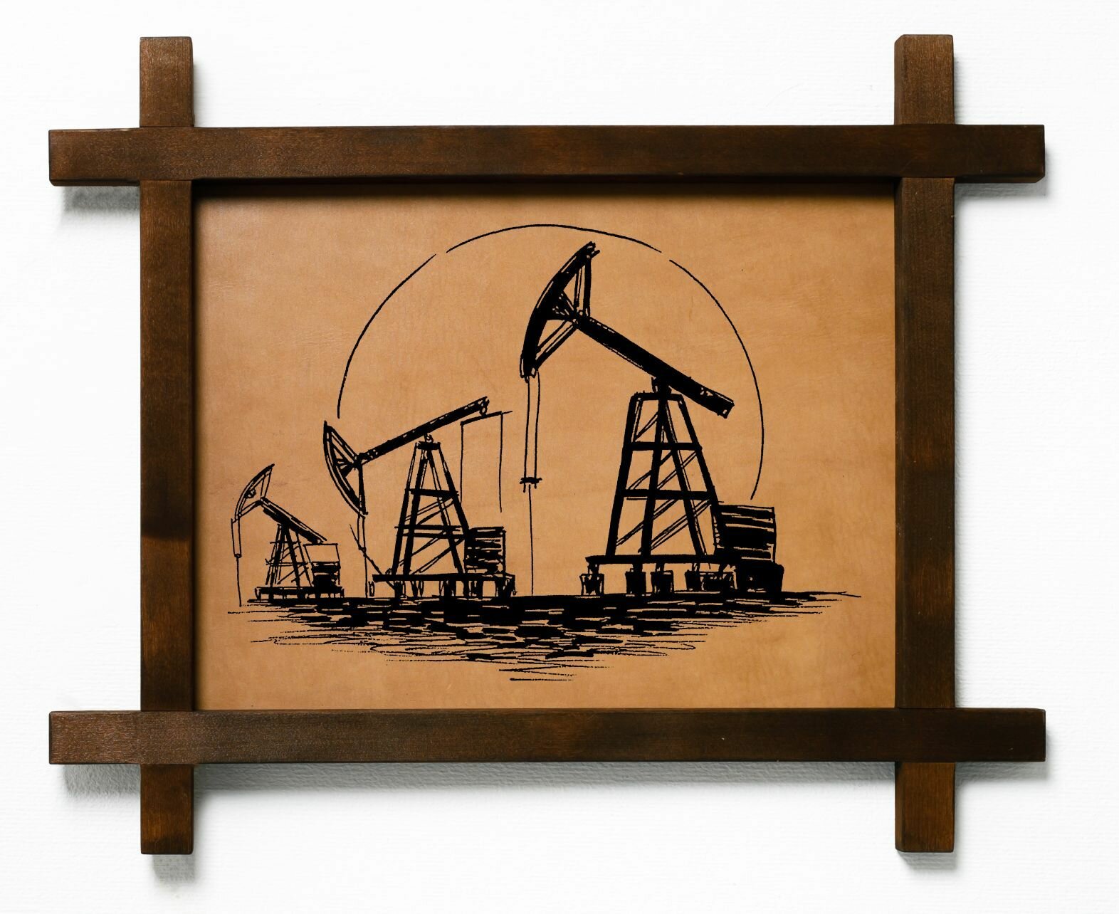 Картина интерьерная, натуральная кожа, "Нефтяная качалка", в деревянной раме, BoomGift