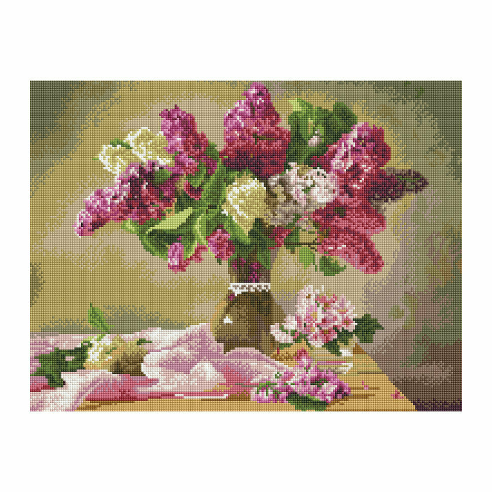 Алмазная мозаика ТРИ совы "Букет сирени", 40*50см, холст на деревянном подрамнике, картонная коробка с пластиковой ручкой, 344364