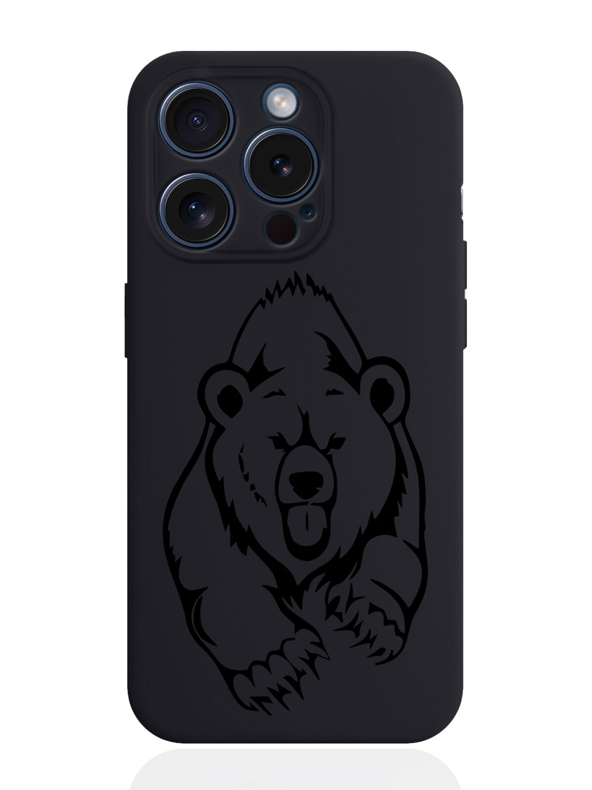 Чехол для смартфона iPhone 15 Pro черный силиконовый Медведь