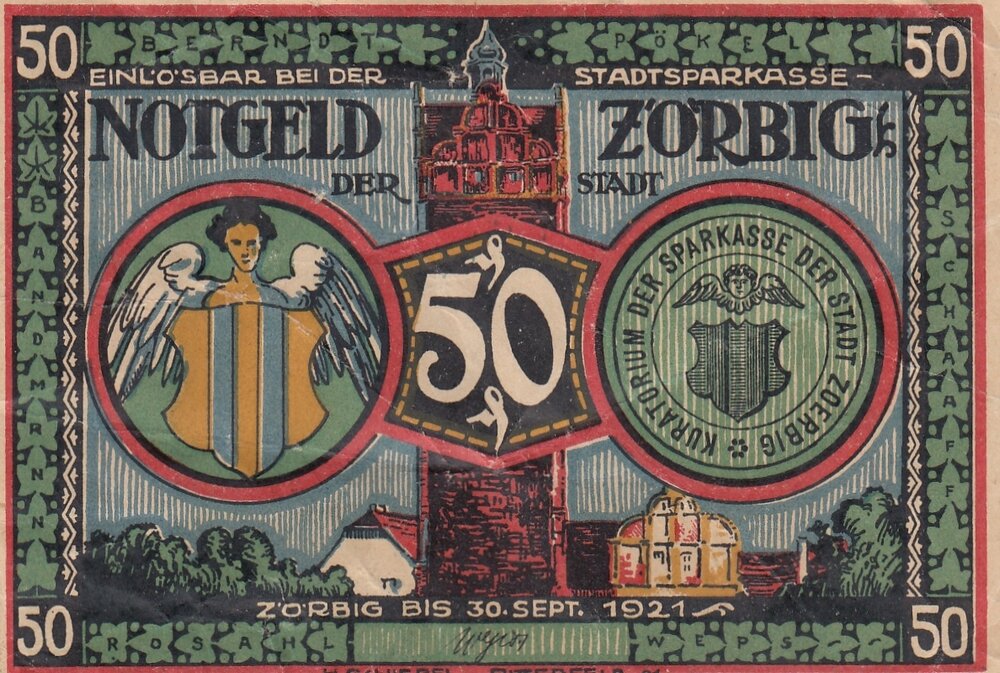 Германия Цёрбиг 50 пфеннигов 1918-1921 гг. (№1)