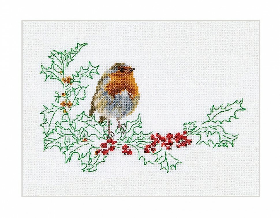 Набор для вышивания Thea Gouverneur #790A Winter Robin (Зимняя малиновка), Счетный крест, 20 x 14 см
