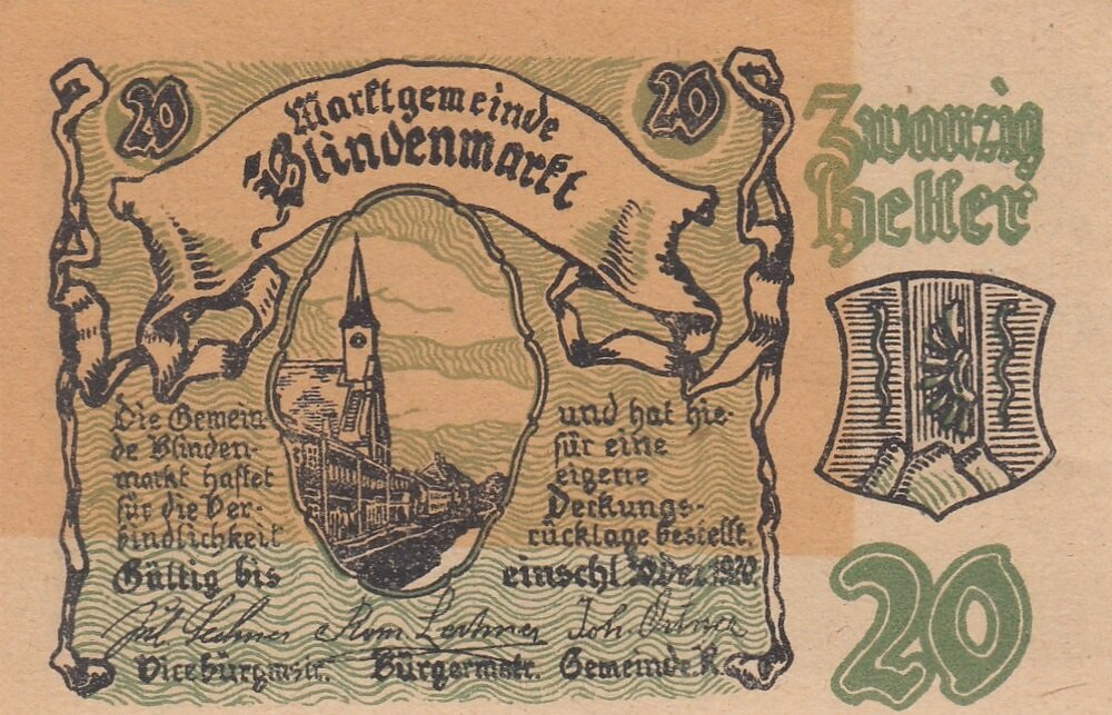 Австрия, Блинденмаркт 20 геллеров 1920 г. (Вид 2) (2)