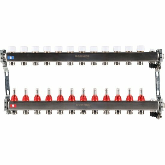 Коллектор Rommer с расходомерами, с клапаном вып. воздуха и сливом 12 вых.
