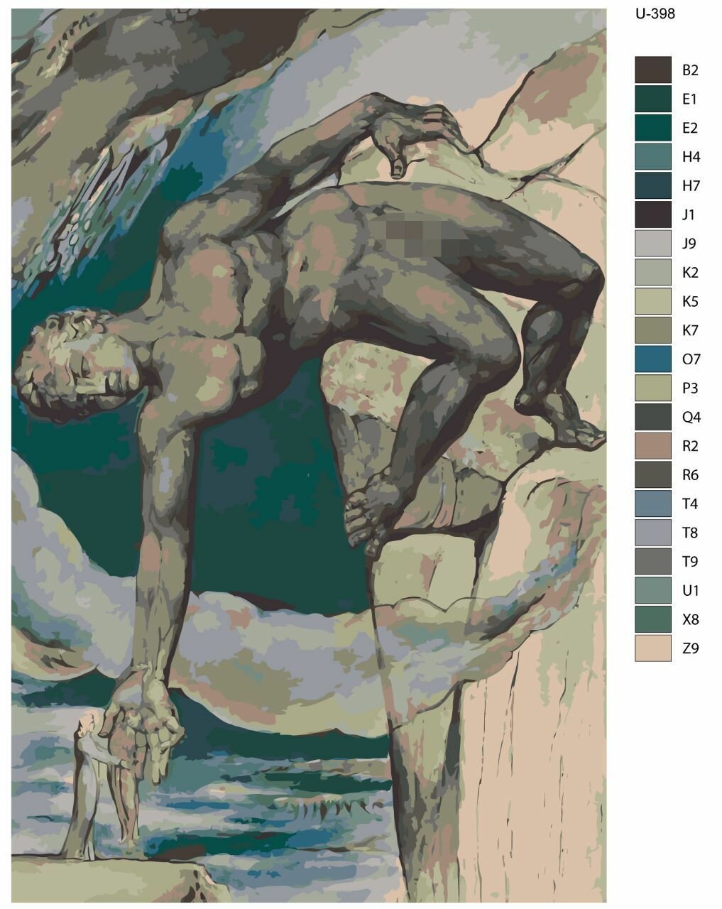 Картина по номерам U-398 "Художник Уильям Блейк. Репродукция картины - Антей, опускающий Данте и Вергилия в последний круг Ада" 40x60 см