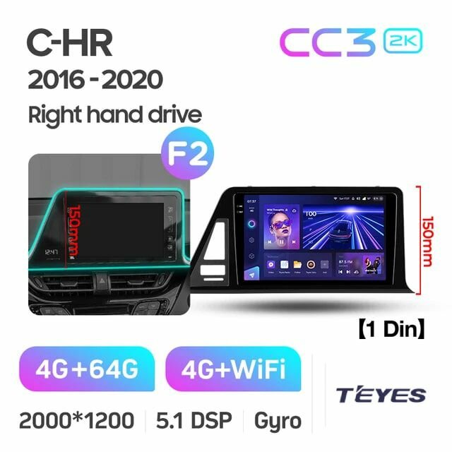 Магнитола Toyota C-HR CHR (RHD) 2016-2020 (Тип F2) (тип 1 DIN) Teyes CC3 2K 4/64GB, штатная магнитола, 8-ми ядерный пр