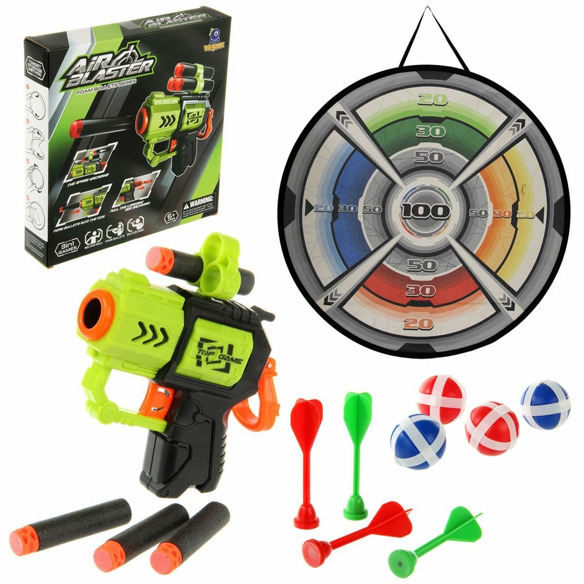 Набор для игры в дартс с пистолетом, дротиками, шариками и мишенью, Veld Co