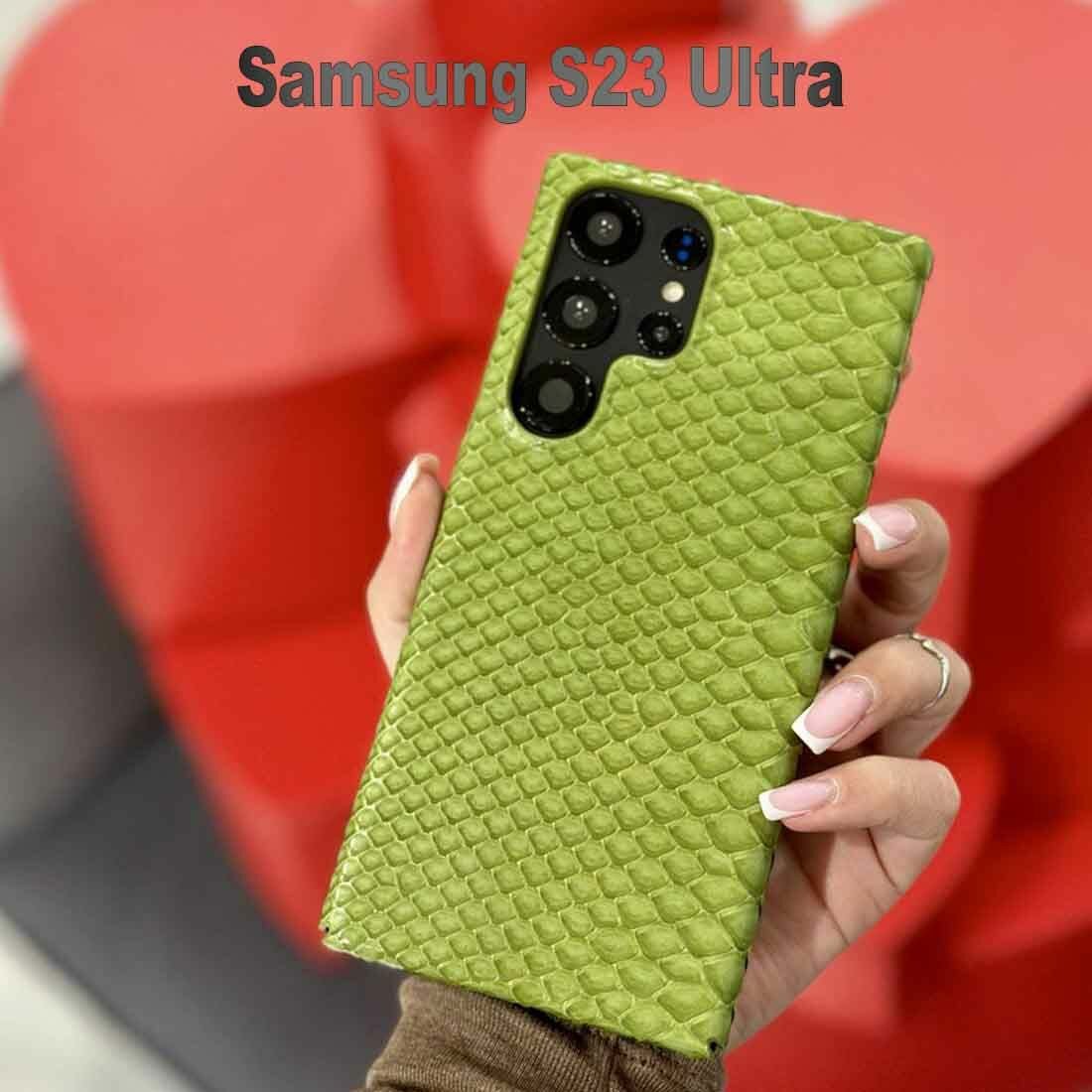 Чехол для S 23 Ultra из кожи питона салатовый