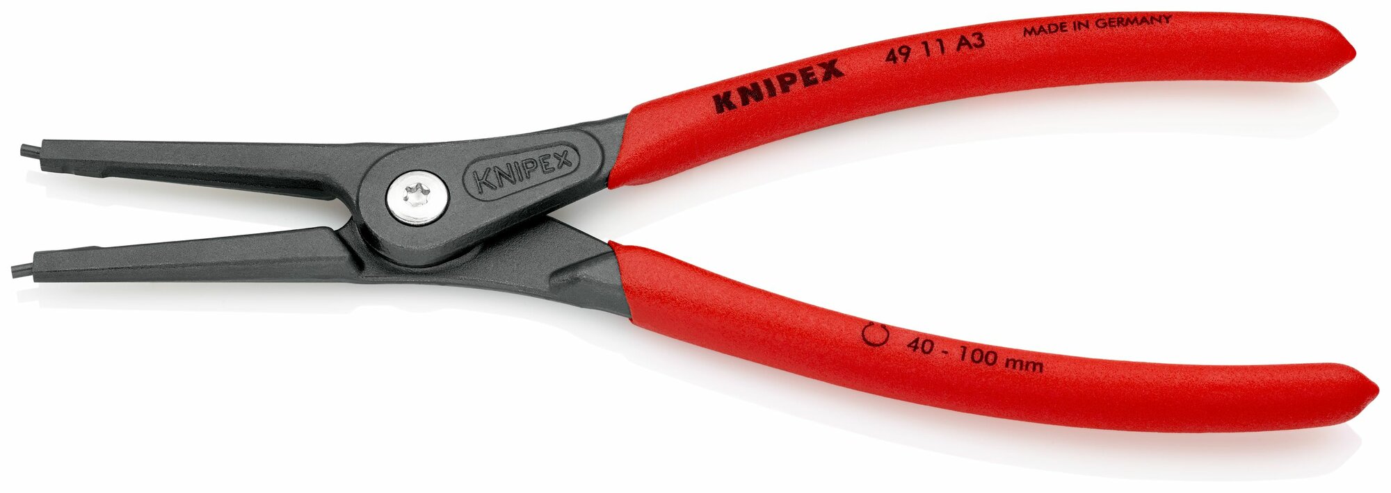 Щипцы KNIPEX прецизионные для внешних стопорных колец, прямые губки, d 40-100 мм, длина 225 мм KN-4911A3
