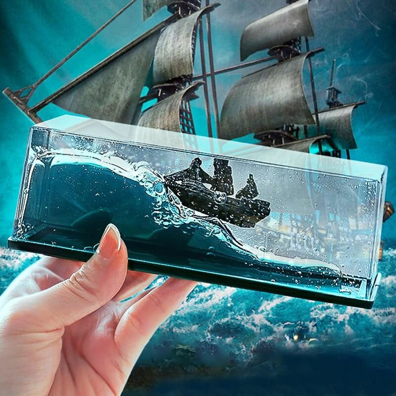 Антистресс игрушка корабль в жидкости "Черная Жемчужина" для автомобиля или дома