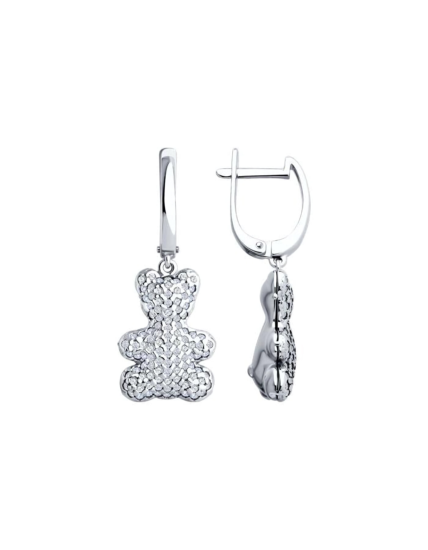 Серьги с подвесками, серебро, 925 проба, родирование, фианит