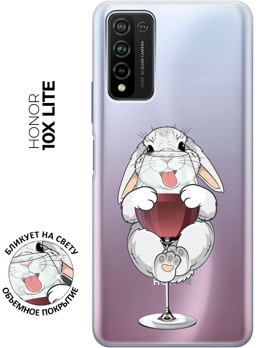 Силиконовый чехол на Honor 10x Lite с принтом "Кролик и бокал" прозрачный