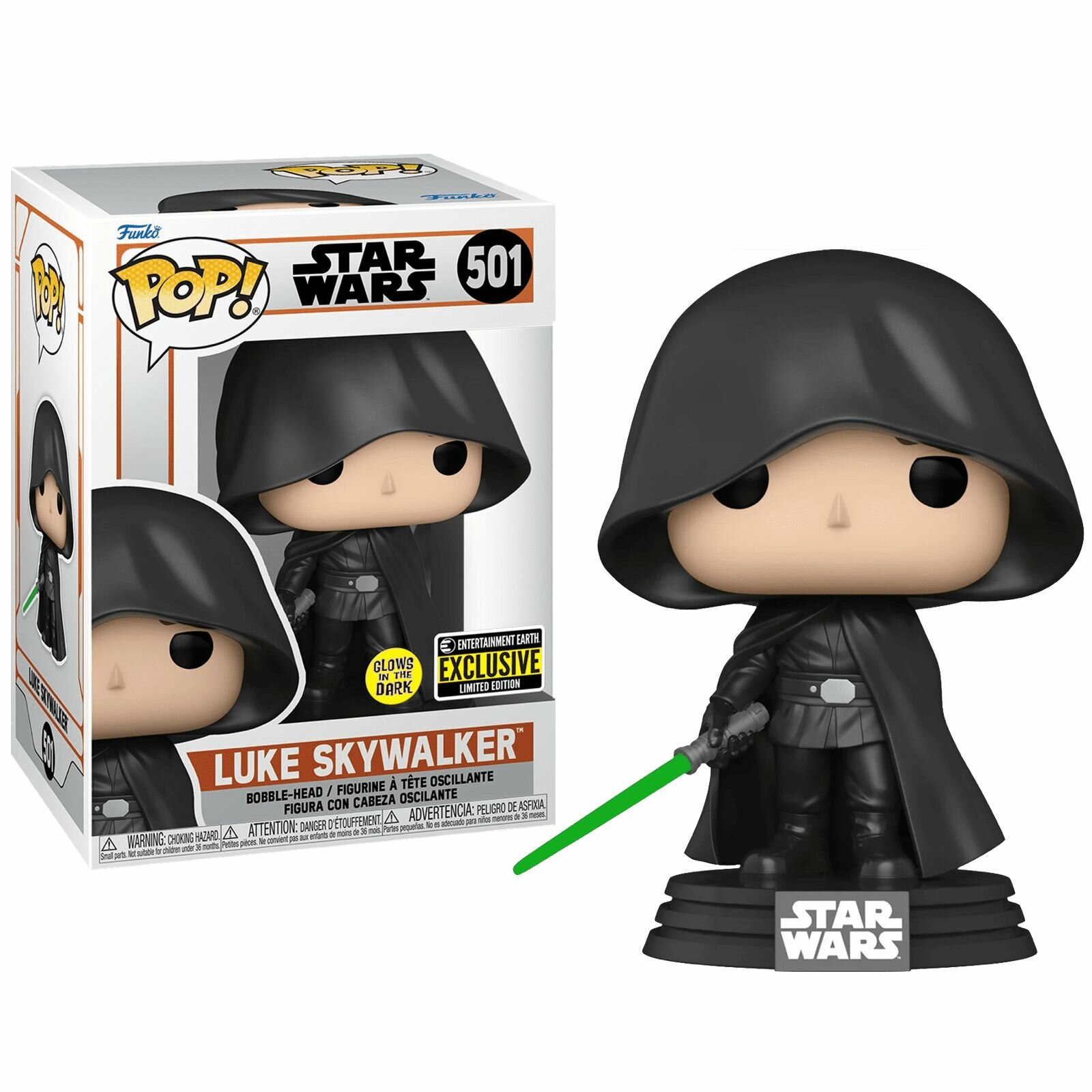 Фигурка Funko POP Luke Skywalker GitD со стикером (Эксклюзив Entertainment Earth) из сериала Star Wars: Mandalorian / Люк Скайуокер светящийся из Звёздные войны: Мандалорец Фанко ПОП