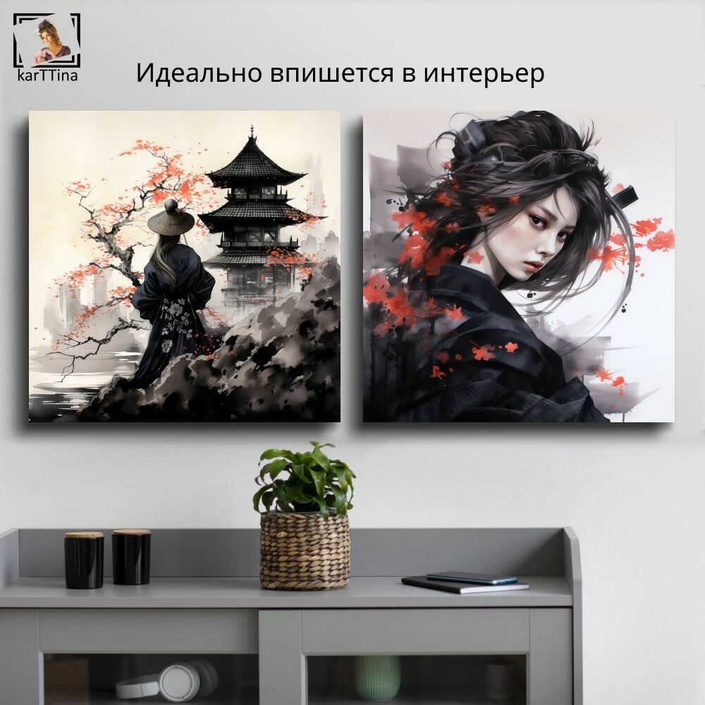 Картина модульная "Она самурай", 80 см х 40 см
