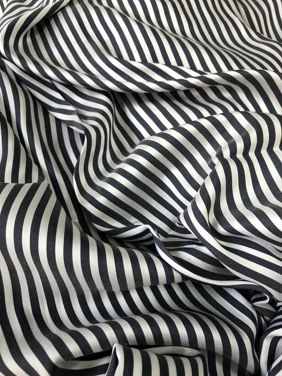 Ткань Штапель в широкую полоску серо-синий Италия