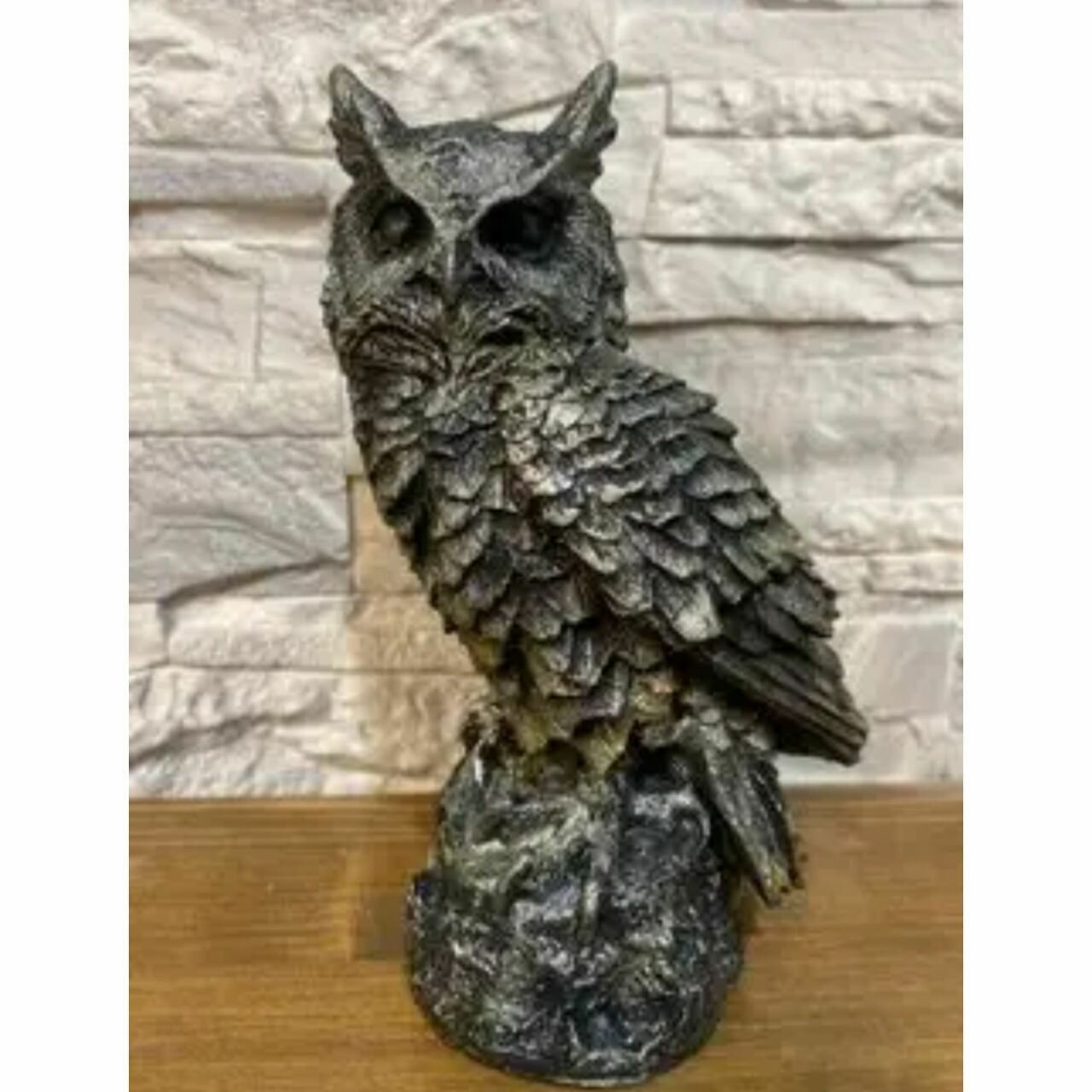 Декоративная статуэтка Сова/ Настольная фигура интерьерная (черная с золотой эмалью)