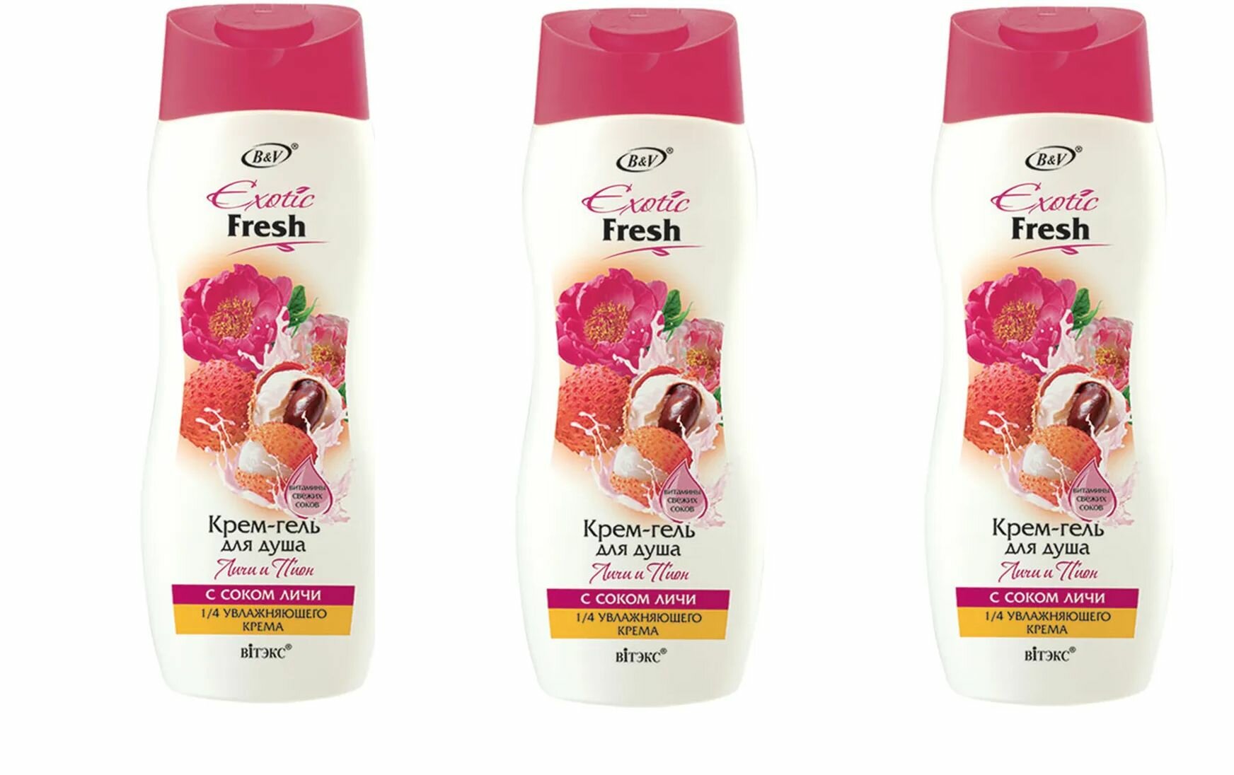 Витэкс Крем-гель для душа Exotic Fresh, личи и пион, 500 мл, 3 уп.