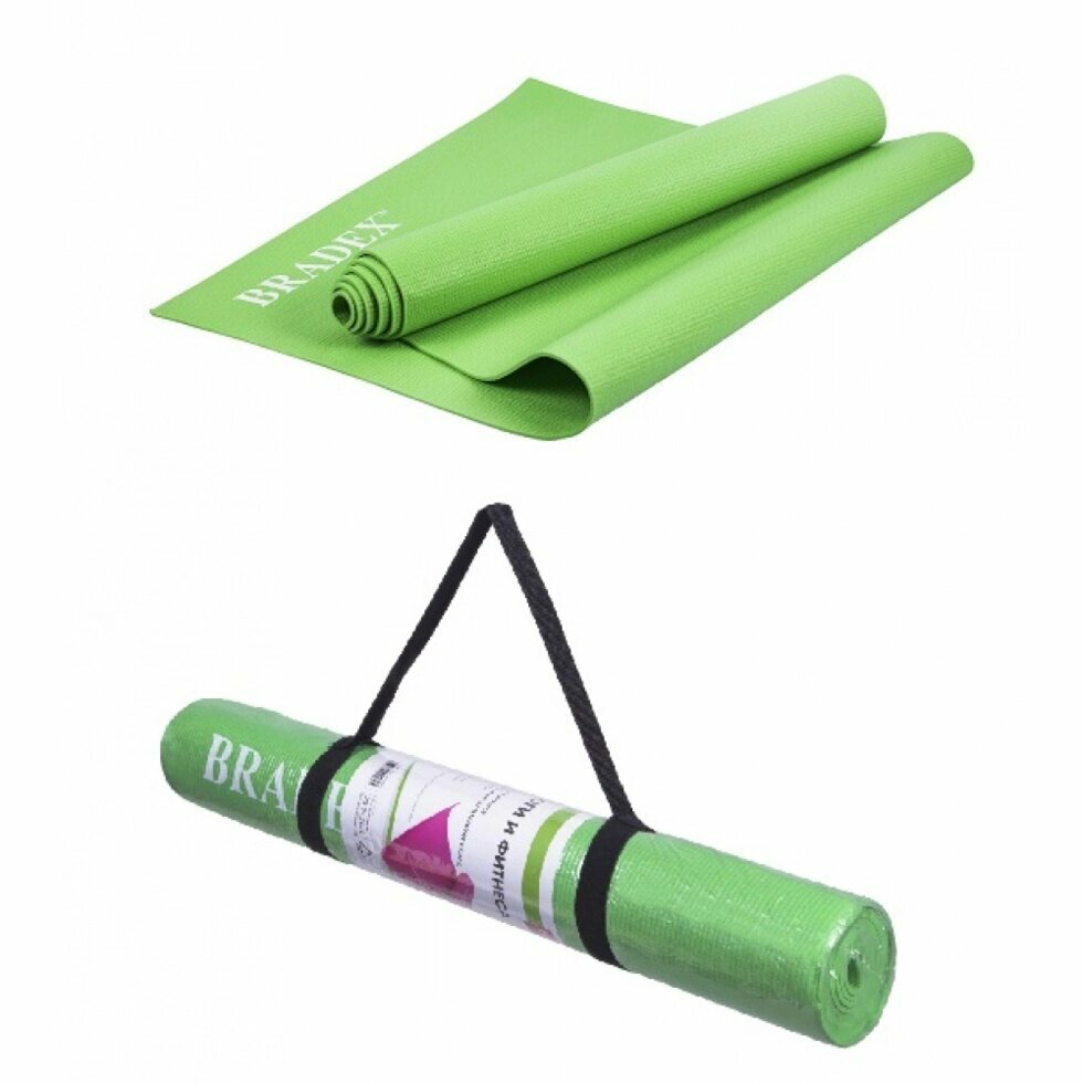 Коврик для йоги и фитнеса Bradex 183*61*0,4 см, зеленый с переноской SF0694
