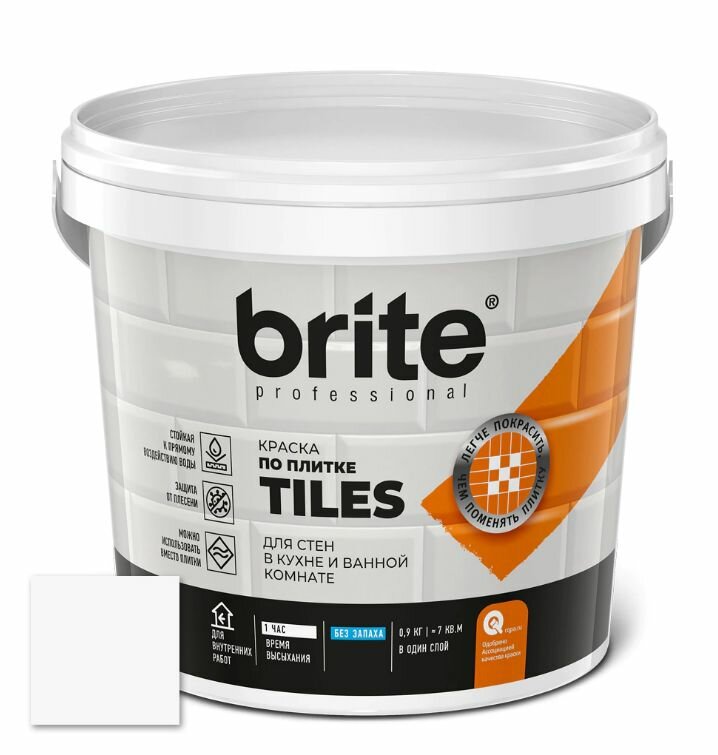 Краска по плитке акриловая brite Tiles 0,9 л белая (база A)