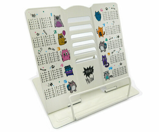 Подставка для книг CS-5025/1 "Котики" металлическая 22х20см, белая, с таблицей умножения, в к/коробк