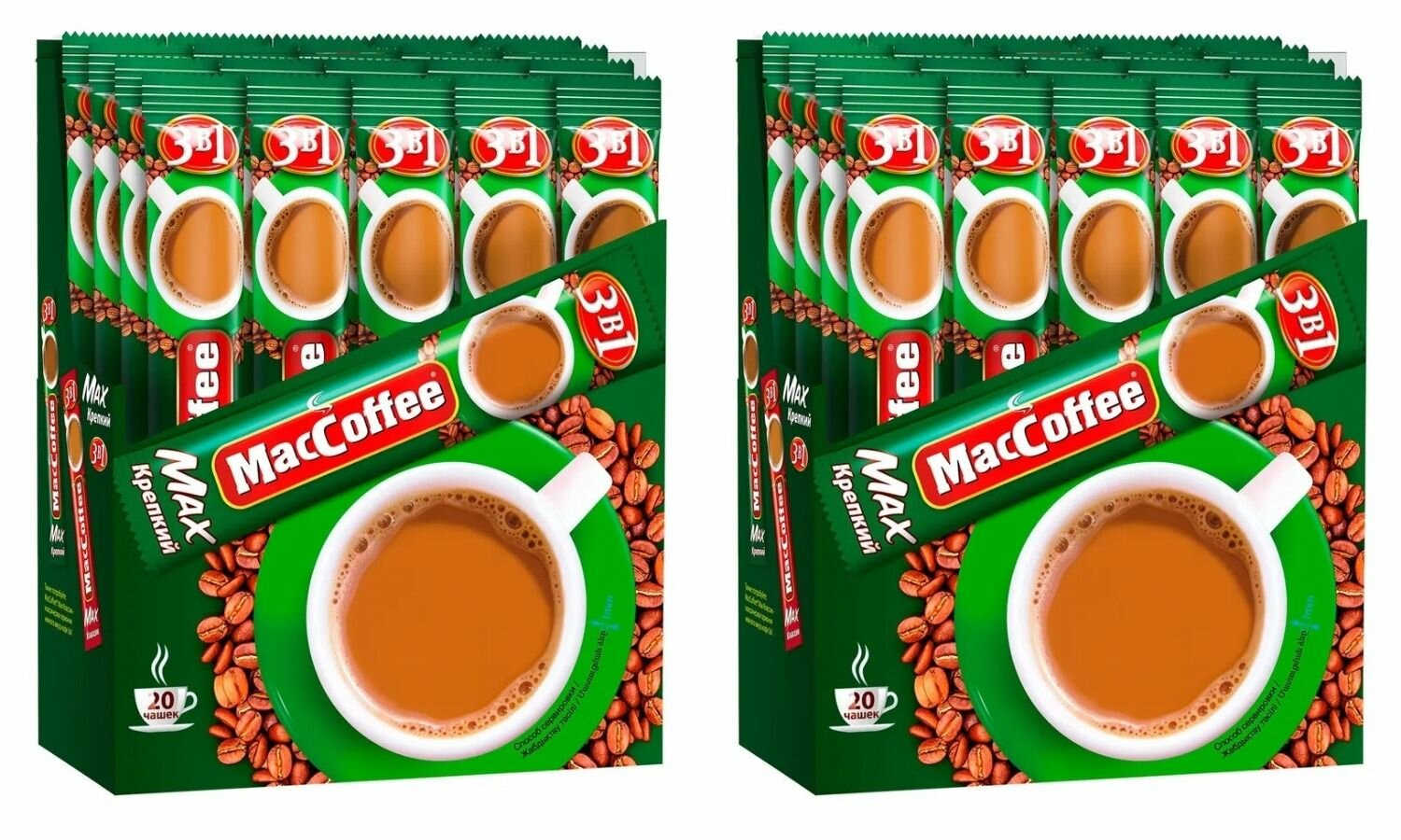 MacCoffee Кофейный напиток Крепкий 3 в 1, 20 шт по 16 г в уп, 2 уп
