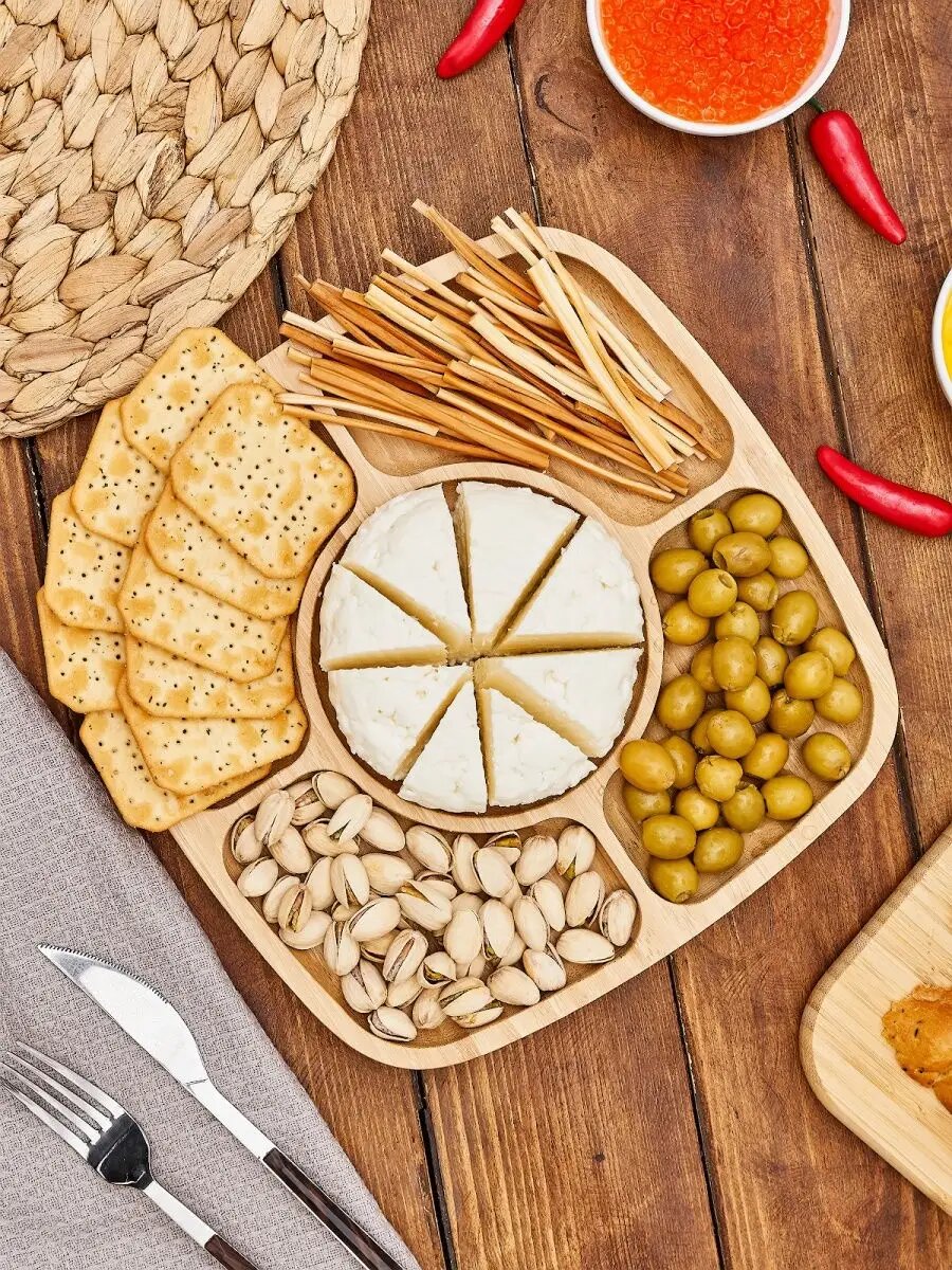 Менажница 5 секций 25*25*2 см, бамбук