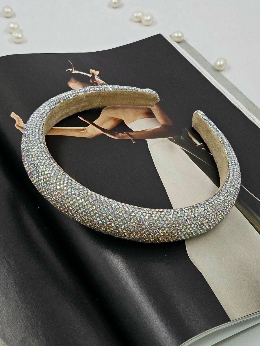 Ободок для волос женский широкий со стразами