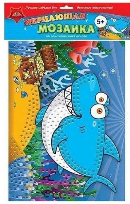 Апплика Мерцающая мозаика из мягкого пластика на самоклеящейся основе Акула, А3