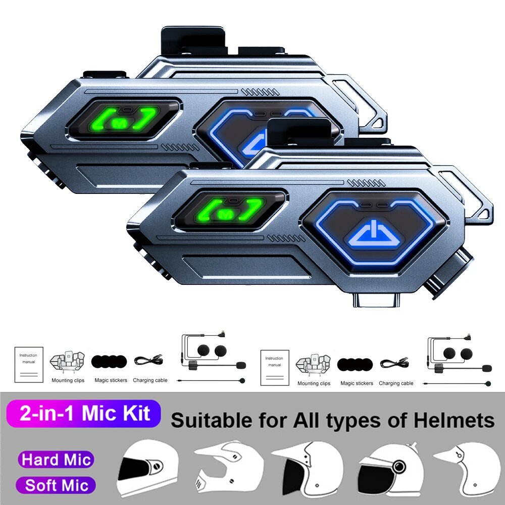 Мотогарнитура Bluetooth 5.3, 300м, 2 set