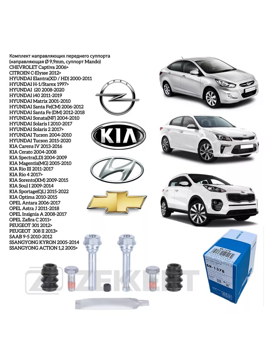 Комплект направляющих переднего суппорта ZEKKERT Solaris; Rio