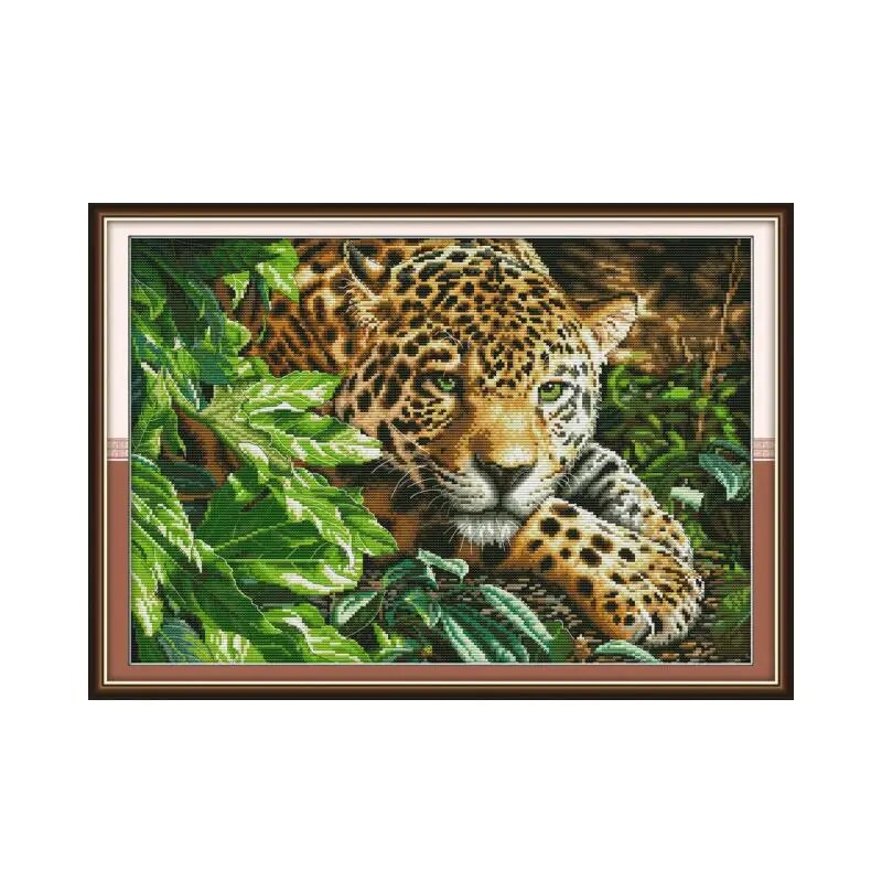 Набор для вышивки крестом Леопард, канва 14ct print canvas